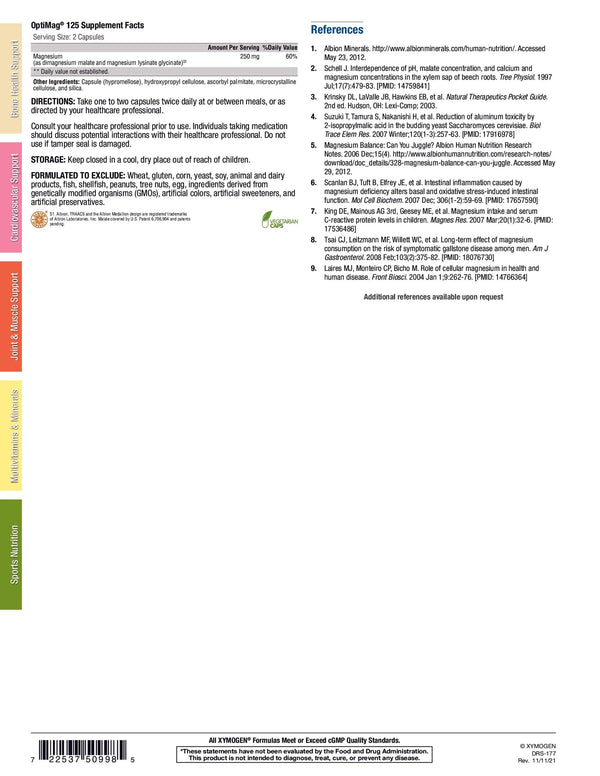 OptiMag 125 by Xymogen | Magnesium Chelate Supplement - NuVision Health ...